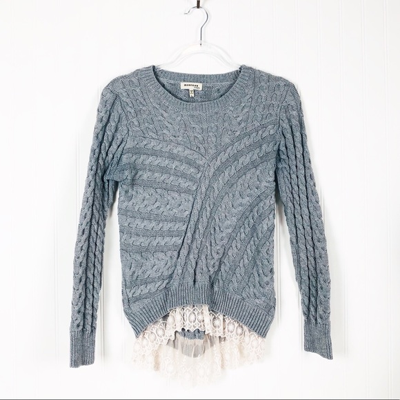 Monteau | Sweaters | Monteau Cable Knit Lace Trimmed Sweater | Poshmark